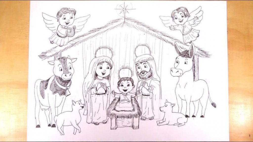 Los dibujos de nacimiento de jesus para colorear para 3 años