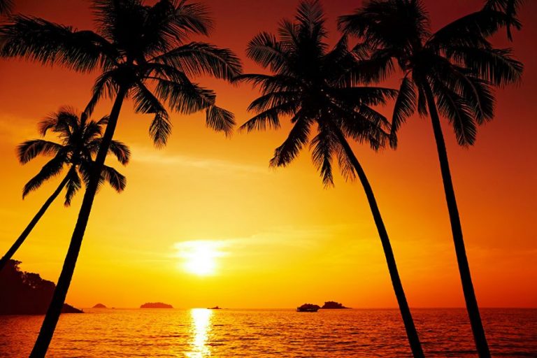Hermosos paisajes de atardecer en el mar 3 formatos
